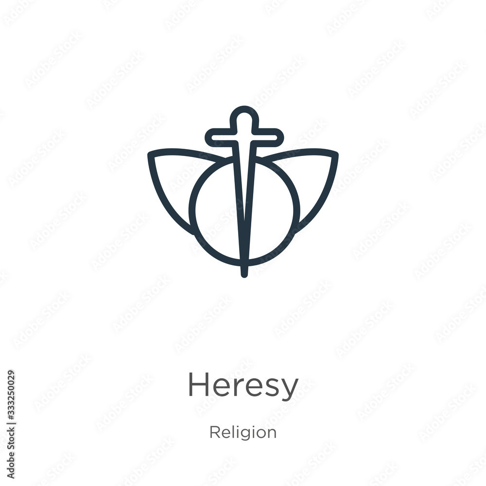 Heresy icon. Thin linear heresy outline icon isolated on white ...
