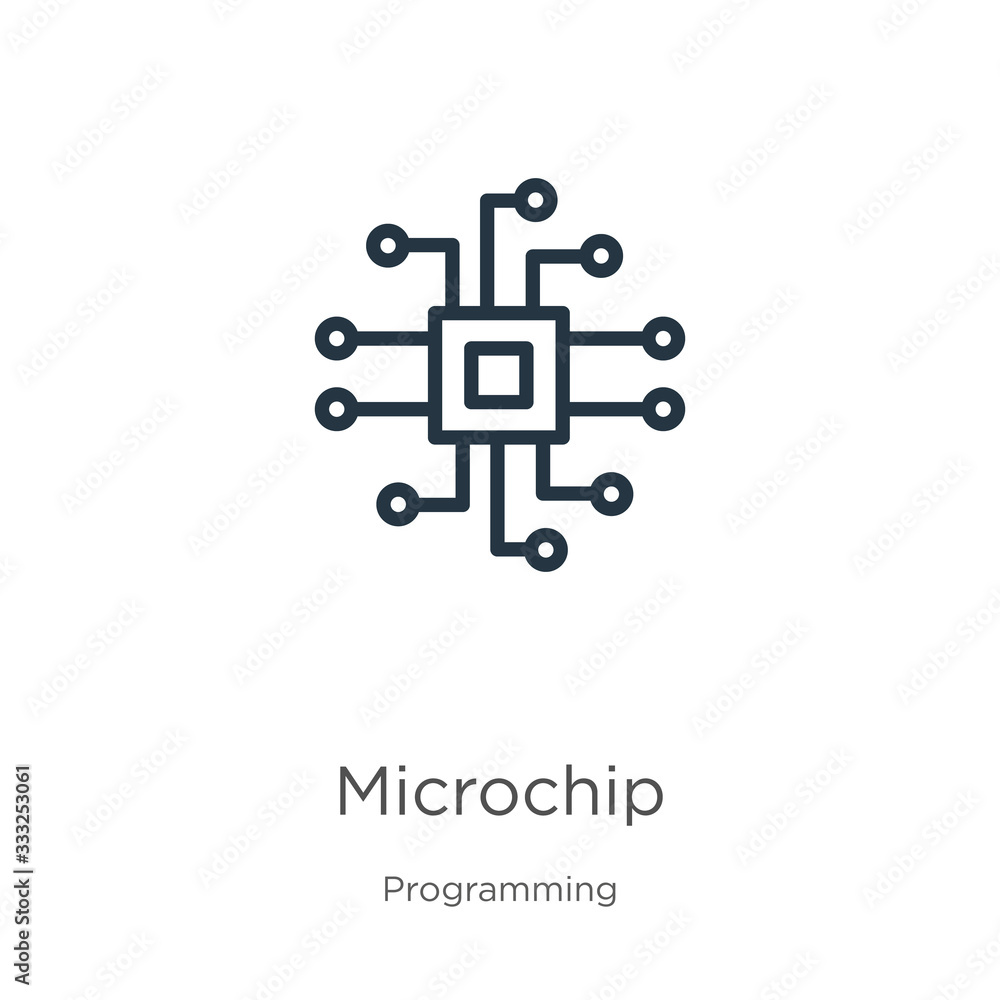 Microchip Icon Thin Linear Microchip Outline Icon Isolated On White Background From Programming