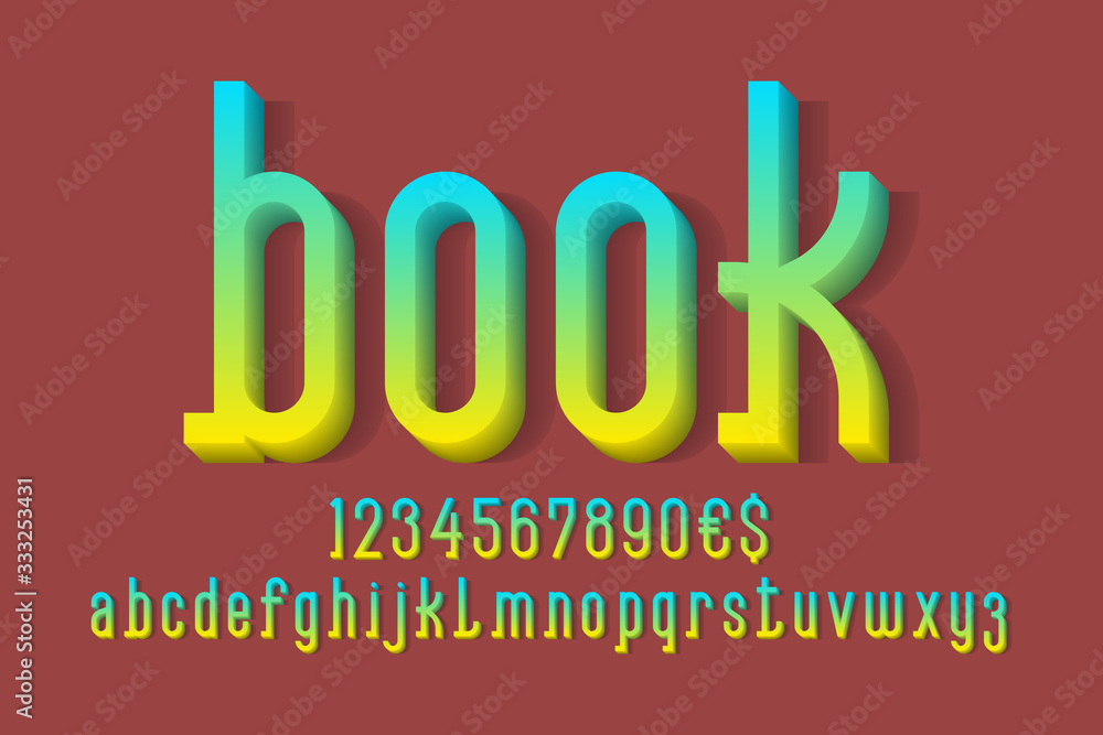 Book volumetric alphabet with numbers and currency signs. 3d display ...