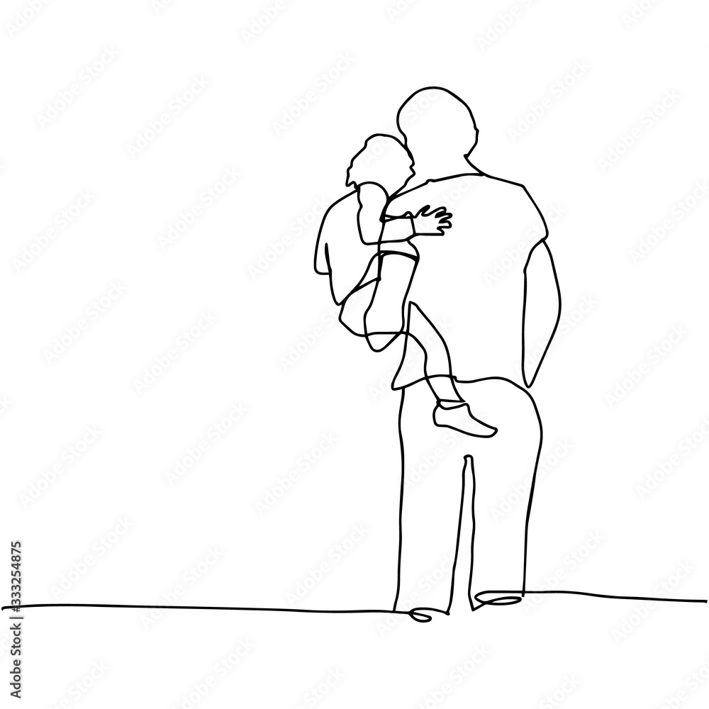 Father with child. Father's day. Line art. Contour symbol. isolated ...