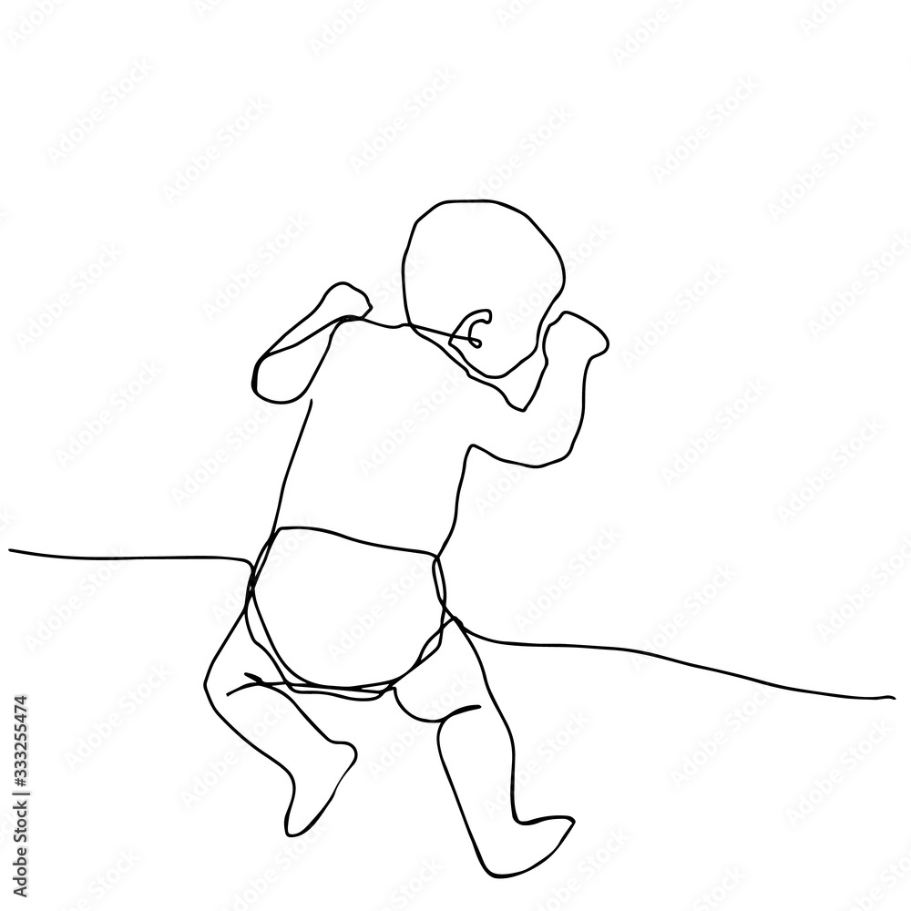 Vector line illustration newborn baby. Contour symbol. isolated outline ...