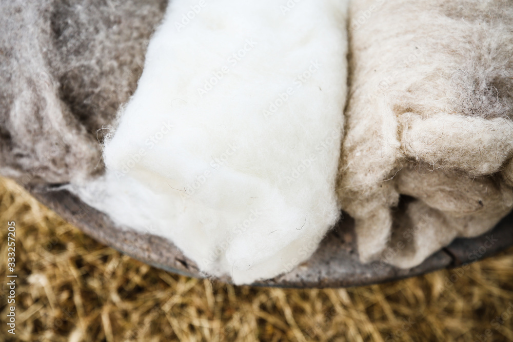 wet felting wool and silk, scissors soap and natural dyes Stock Photo ...