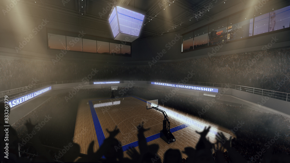 Basketball court with people fan. Sport arena. Render 3D. Illustration ...