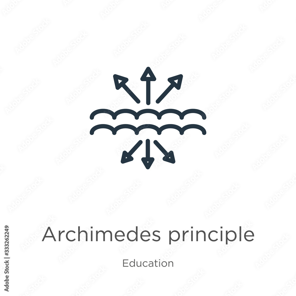 Archimedes principle icon. Thin linear archimedes principle outline ...