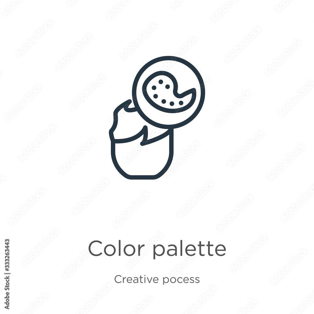 Color palette icon. Thin linear color palette outline icon isolated on ...