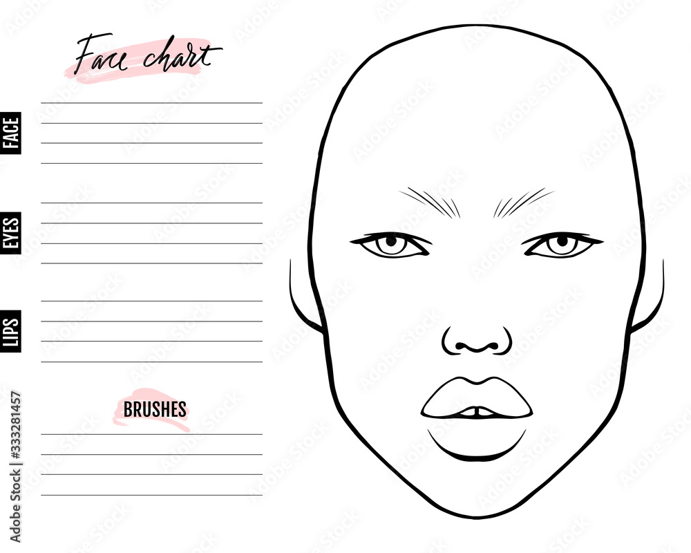 Face chart Blank. Makeup Artist Vector template. Stock Vector | Adobe Stock