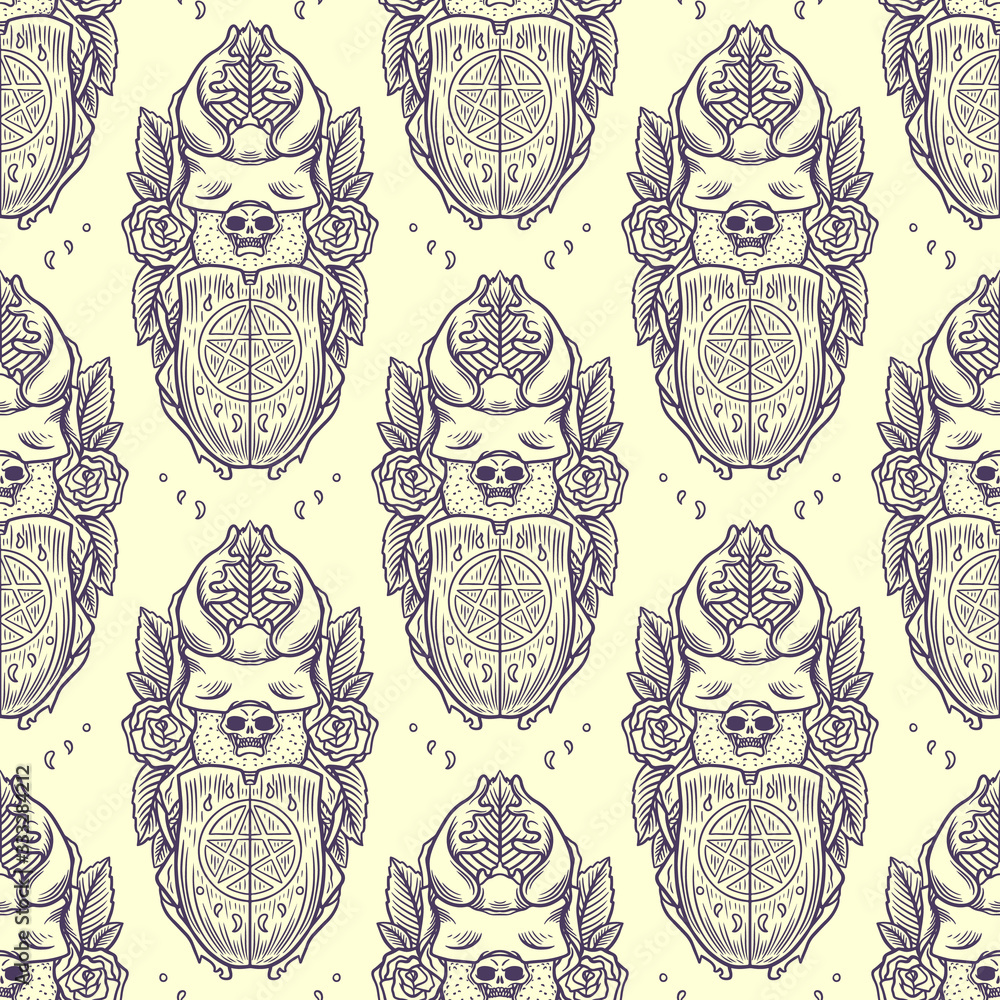 Seamless pattern with Beetle deer with star and rose for girls, boys ...