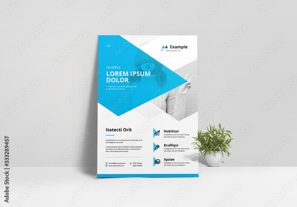 Business Flyer Layout with Blue Overlay Elements Stock Template | Adobe ...