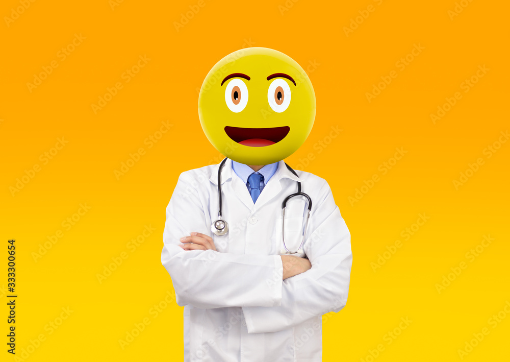 Emoji head man doctor standing with his arms folded and smiling at the ...