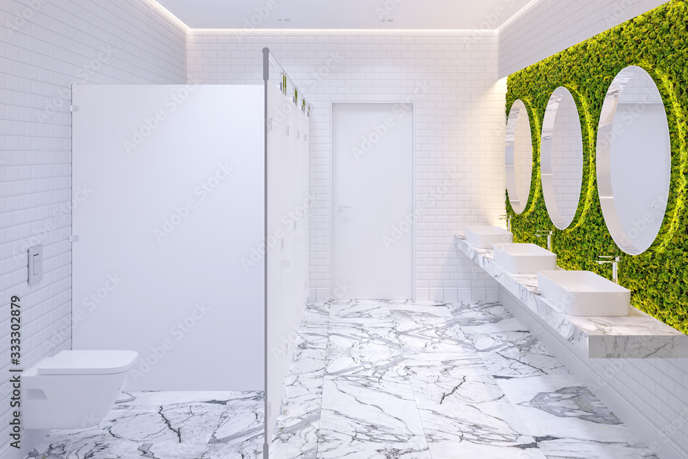 The interior of the public toilet in eco-style with vertical ...