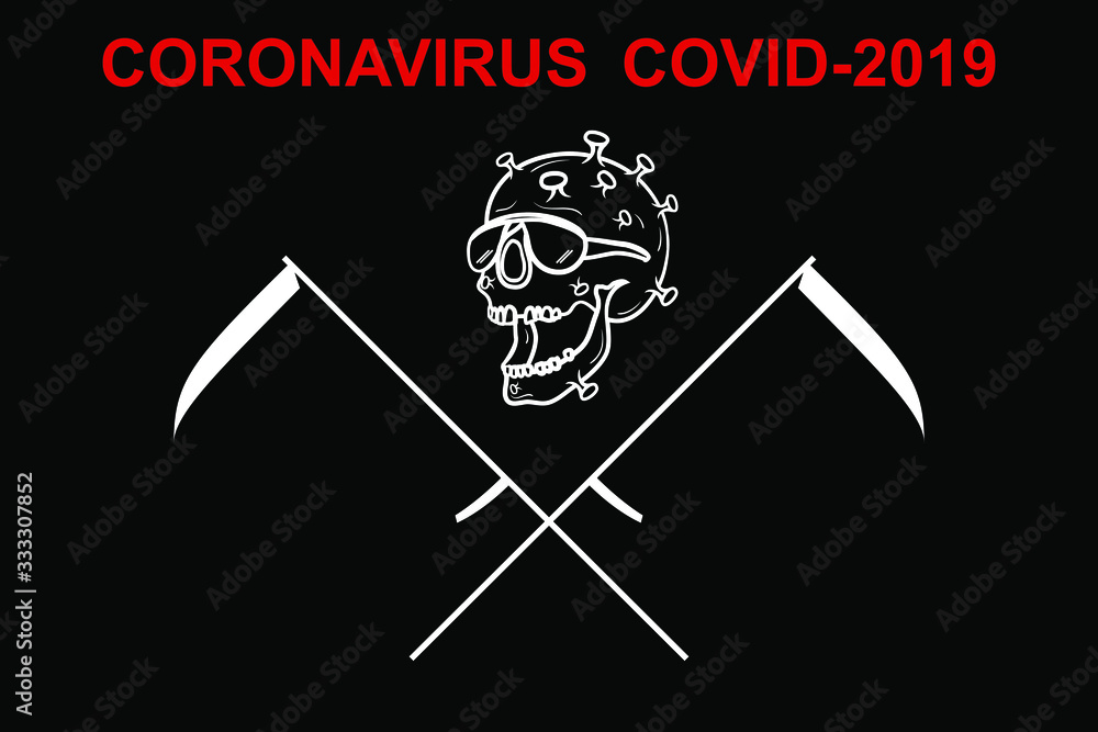 Black and White Face of Dangerous Coronavirus Covid-2019. Symbol of ...