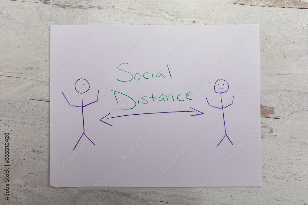 Social distance sign hand drawn diagram on white paper Stock Photo ...