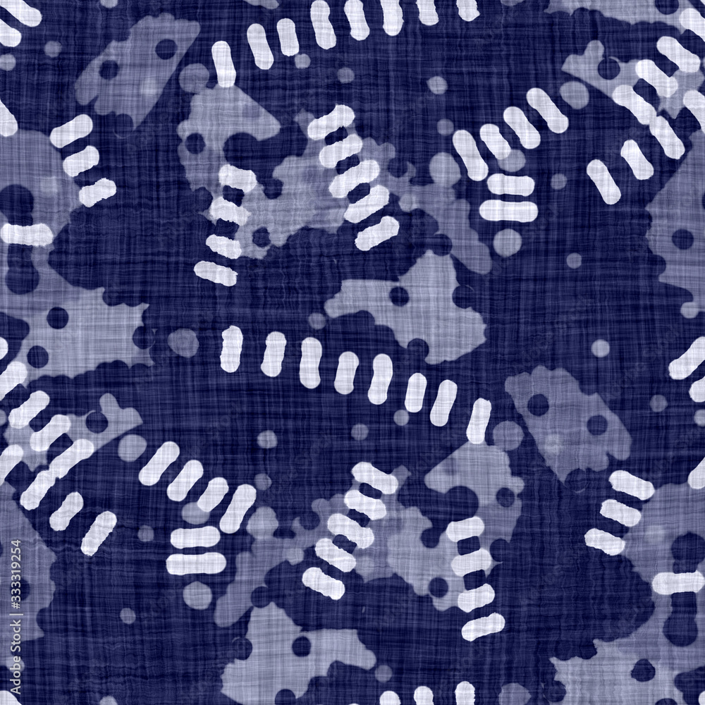 Indigo blue block print damask dyed texture background. Seamless woven ...