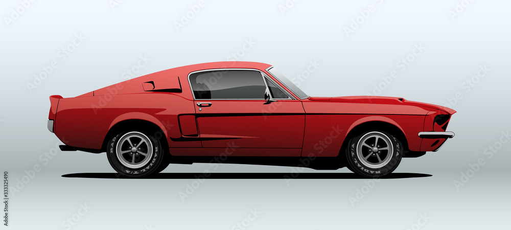 Red muscle car, view from side, in vector. Stock Vector | Adobe Stock
