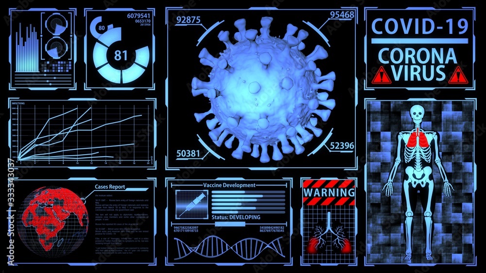 Coronavirus/Covid-19 3D Model in Futuristic Digital Medical HUD with ...