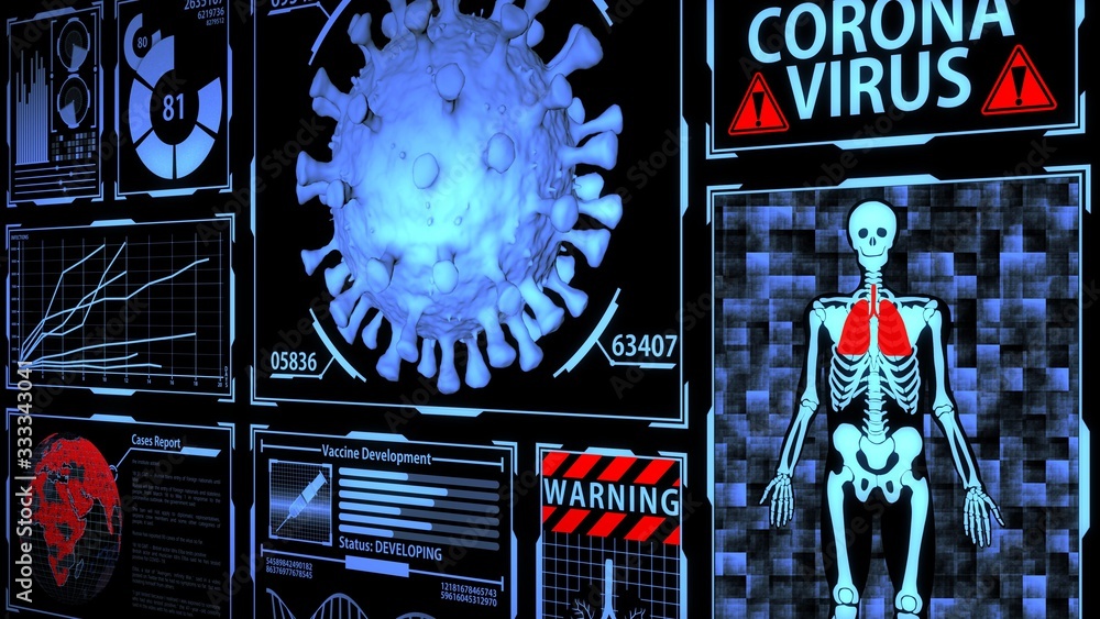 Coronavirus/Covid-19 3D Model in Futuristic Digital Medical HUD with ...