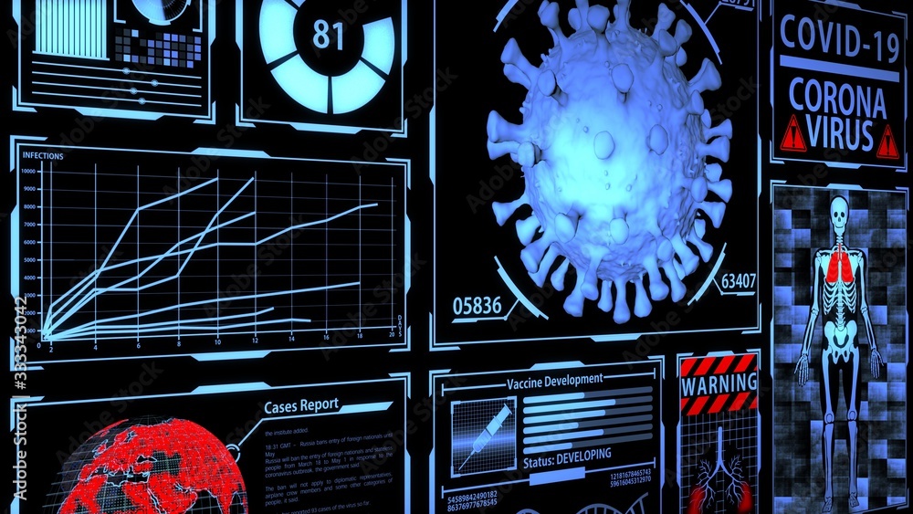 Coronavirus/Covid-19 3D Model in Futuristic Digital Medical HUD with ...