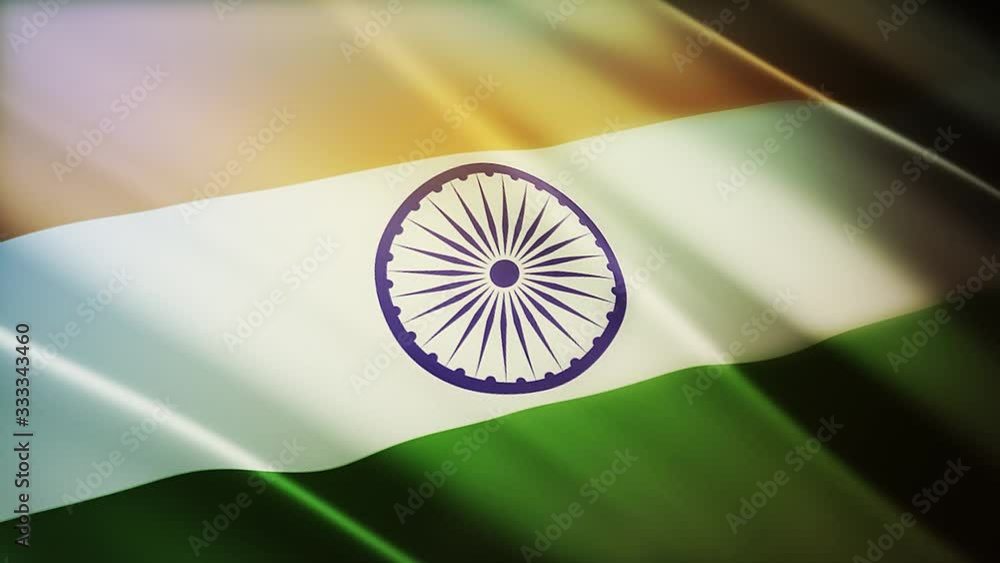 4k India National flag slow seamless loop waving with visible wrinkles ...