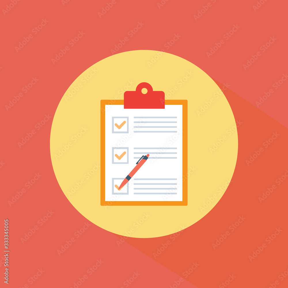 New Checklist flat icon. Document with orange ticks checkmarks ... New Checklist flat icon. Document with orange ticks checkmarks ...