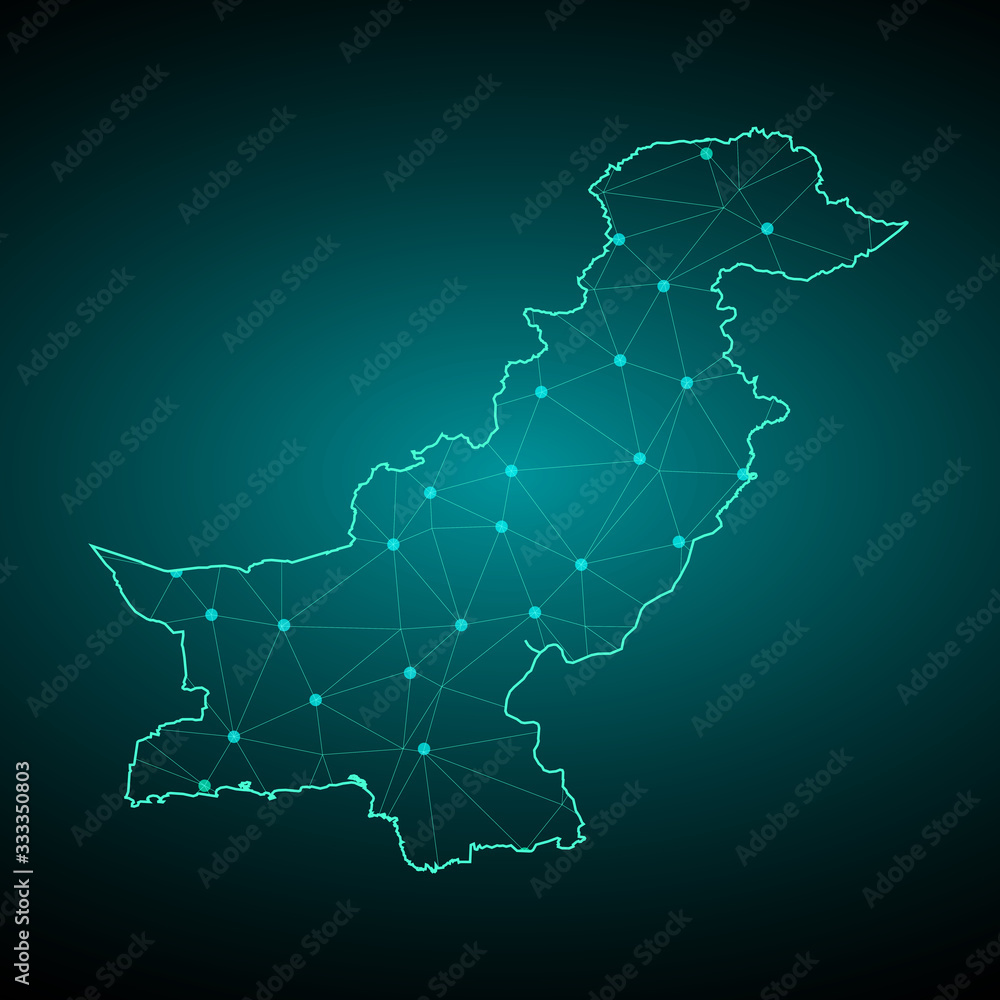 Map of Pakistan. Wire frame 3D mesh polygonal network line, design ...