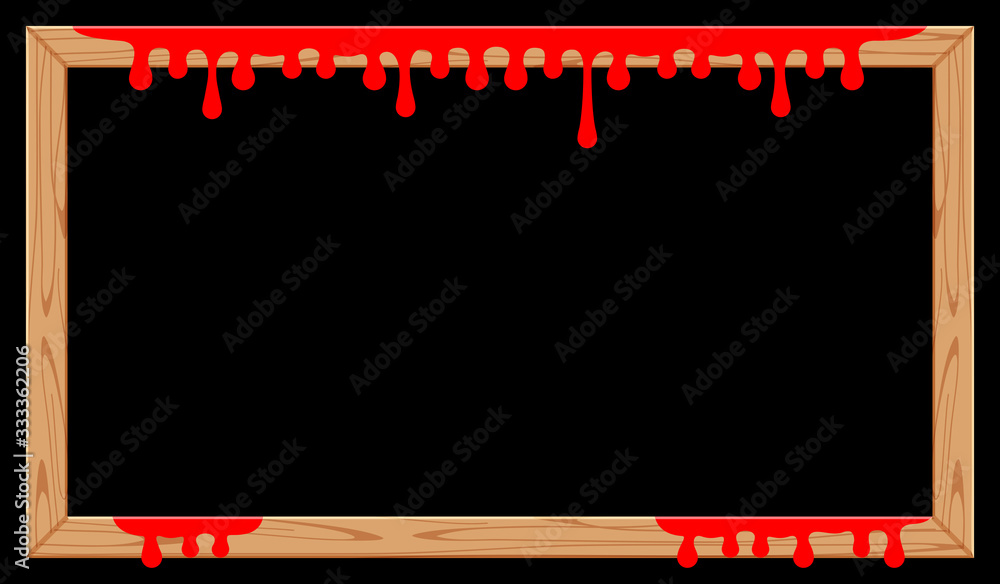 wooden frame with red blood drips and black for copy space, halloween ...