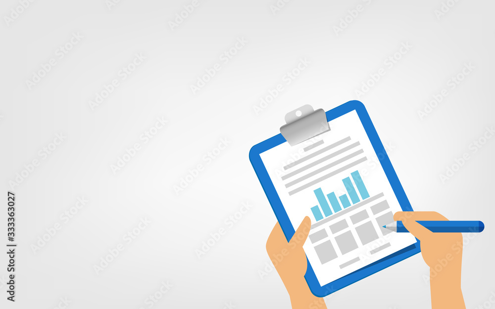 tasks clipboard icon in hands and pen and copy space, clipboard with ...