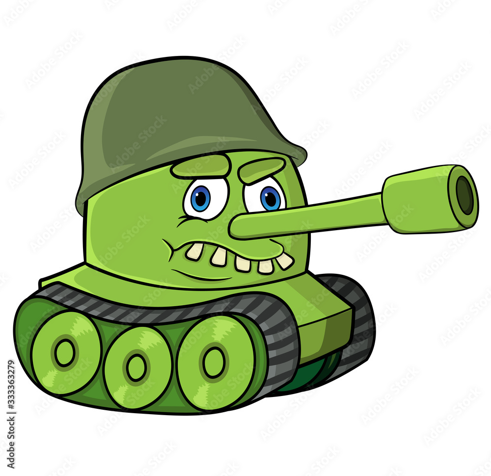Cartoon battle tank with a wacky face.Isolated on a white background ...
