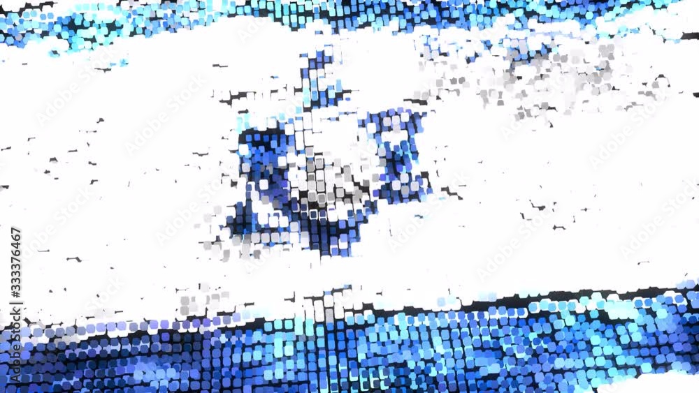 Very bright 60FPS modern Israel flag on shining pixels colored in blue ...