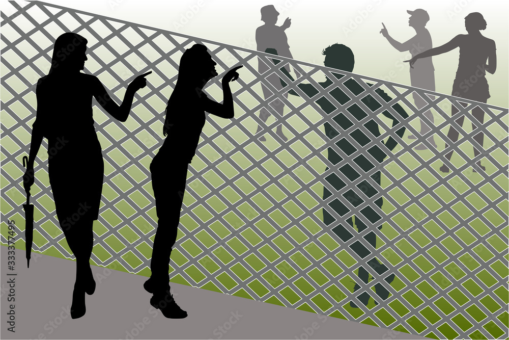 Vector silhouettes of a group of quarreling people, showdown, dispute ...
