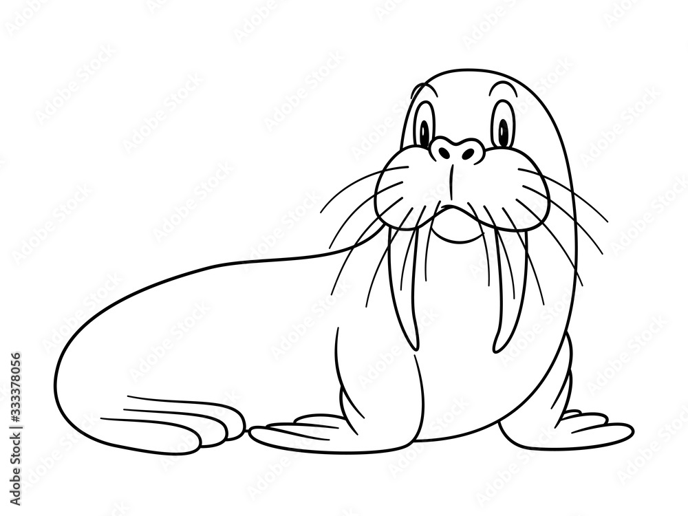 Cartoon Animal Walrus. Raster illustration. For pre school education ...