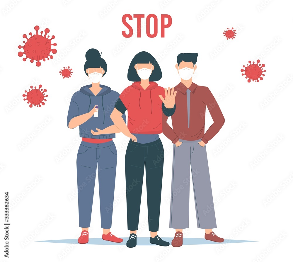 Stop coronavirus. Covid-19 outbreak vector illustratin. People wearing ...