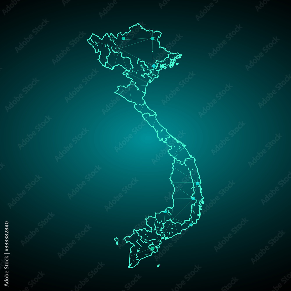 Map of Vietnam. Wire frame 3D mesh polygonal network line, design ...