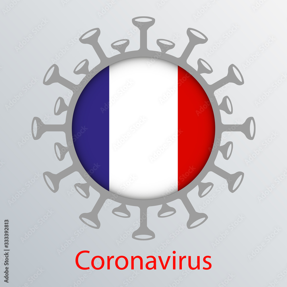 Round sign with the silhouette of the flag of France and the abstract ...