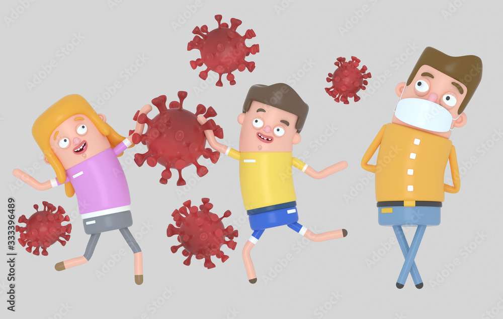 Irresponsible man with a mask looking at children playing in a ...