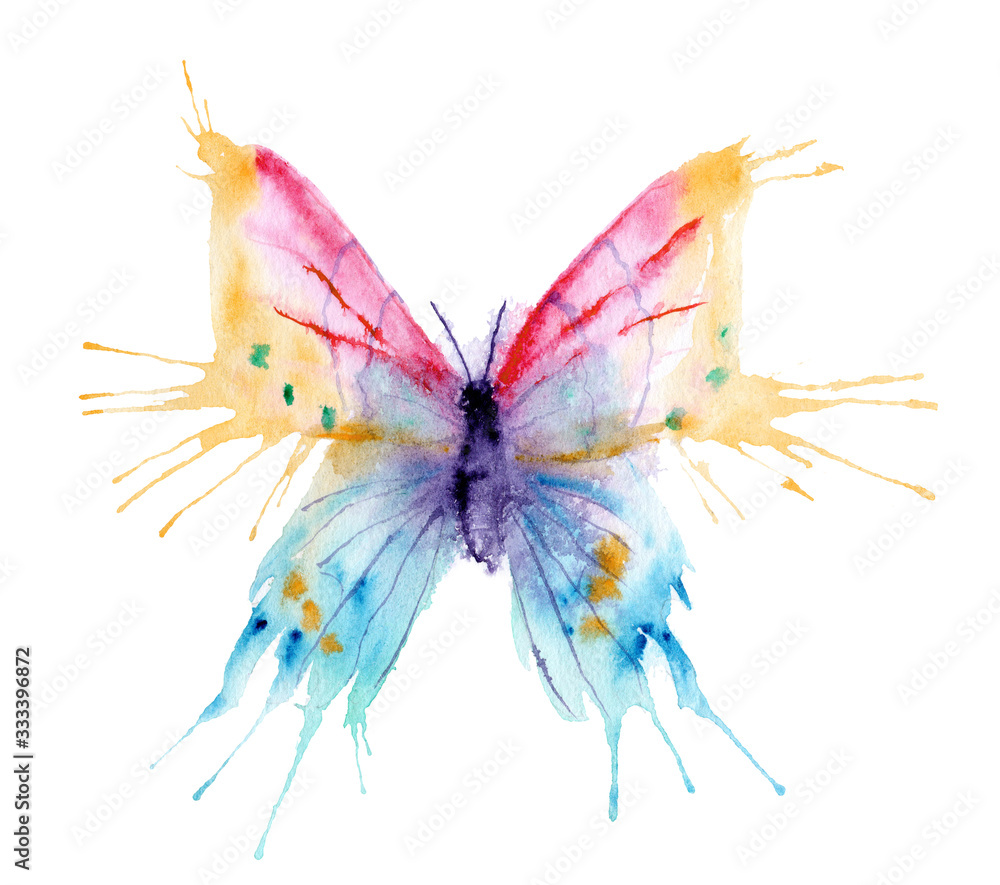 watercolor drawing - butterfly made of blots and splashes Stock ...