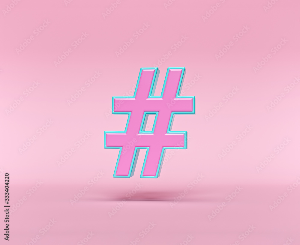 minimal Hashtag icon or symbol isolated on pastel pink background. 3d ...