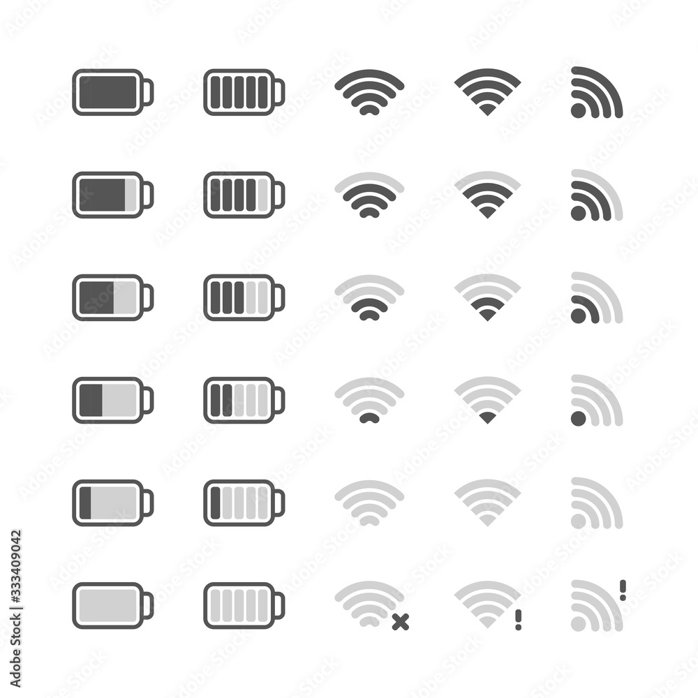 wifi icon. digital ui symbols of battery charging and internet digital ...