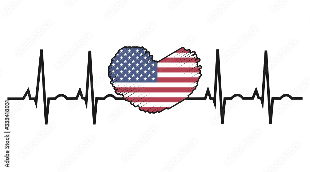 US Flag Heartbeat ECG Electrocardiography USA Lover Stock Vector ...
