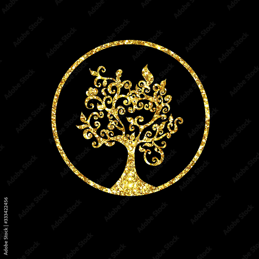 Life tree glitter sparkling logo concept isolated on black Stock ...