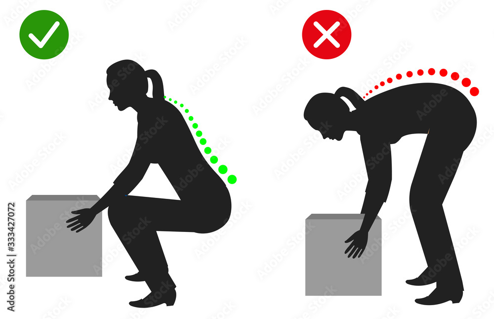 Ergonomics- Silhouette of correct posture to lift a heavy object Stock ...