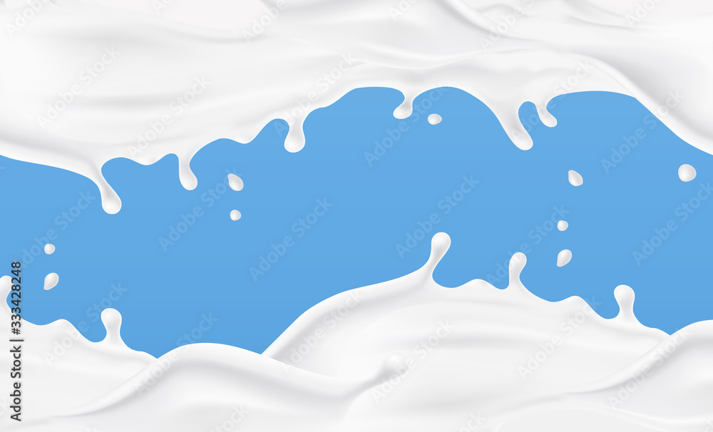 Milk splash frame pattern. 3d realistic yogurt or dairy cream wave border with drops. Vector ...