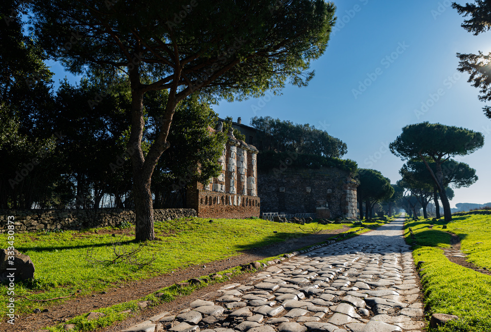 The stretch of the Appian Way at the site of Mausoleo di Casal Rotondo ...