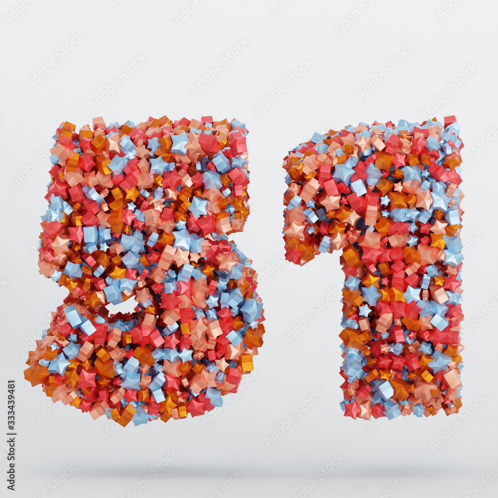 Number 51 3D Text Illustration, Digits With Pink And Sky Colors Stars ...