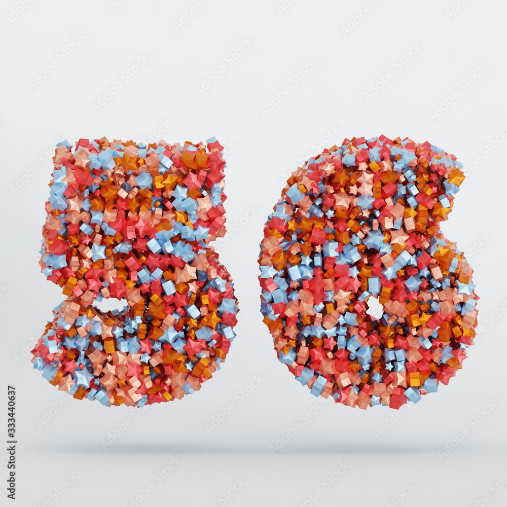 Number 56 3D Text Illustration, Digits With Pink And Sky Colors Stars ...