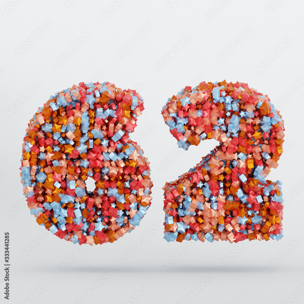 Number 62 3D Text Illustration, Digits With Pink And Sky Colors Stars ...