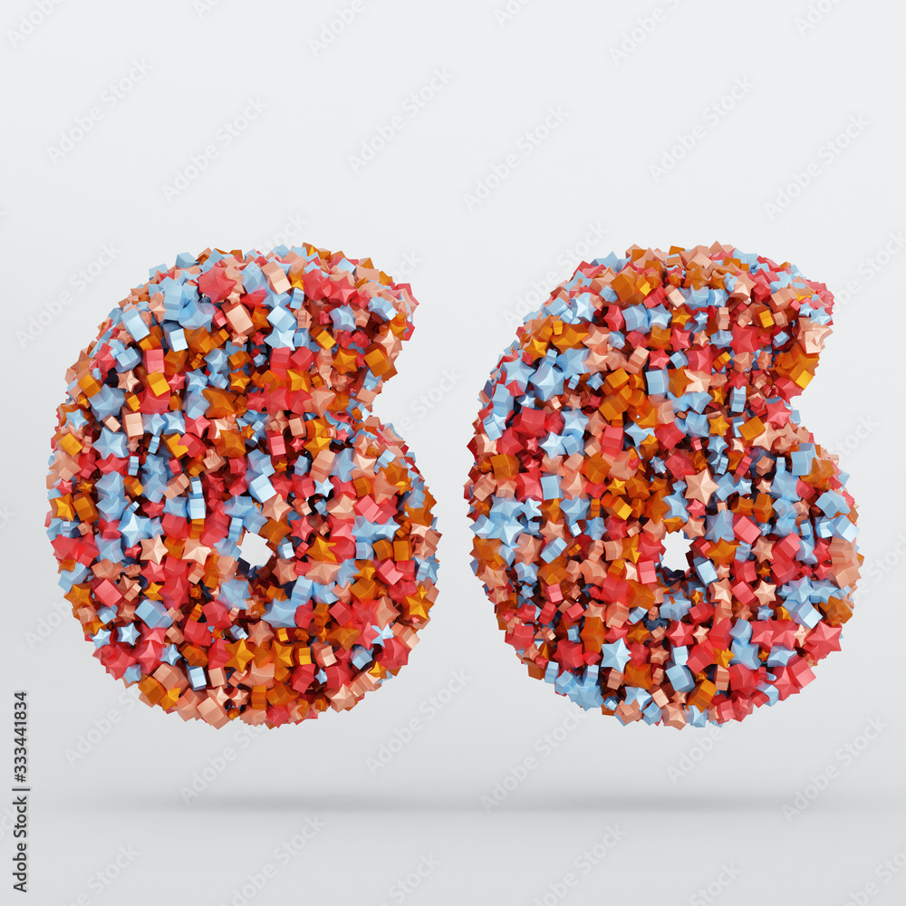 Number 66 3D Text Illustration, Digits With Pink And Sky Colors Stars ...