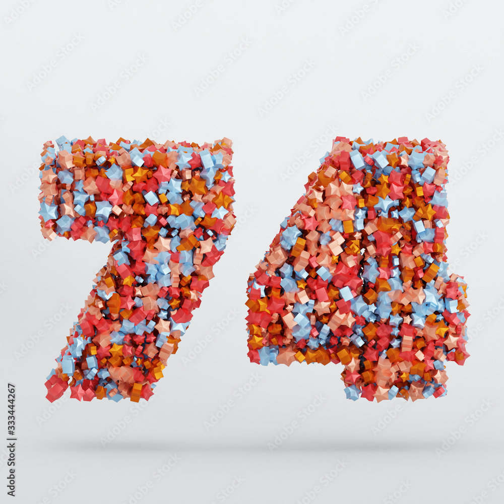 Number 74 3D Text Illustration, Digits With Pink And Sky Colors Stars ...