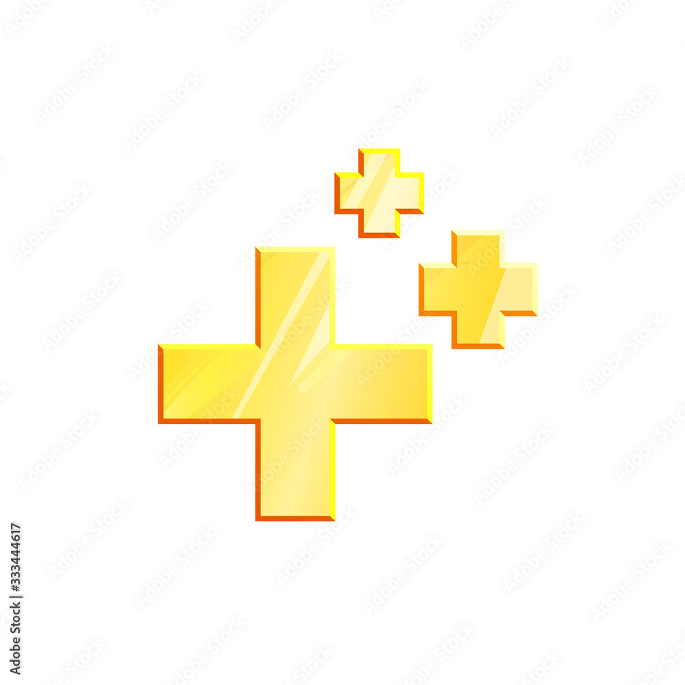 Gold health regeneration symbol crosses on white background. Three ...