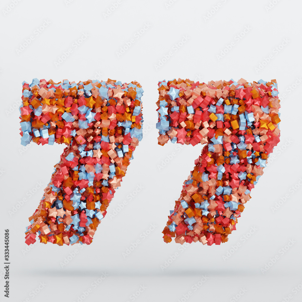 Number 77 3D Text Illustration, Digits With Pink And Sky Colors Stars ...