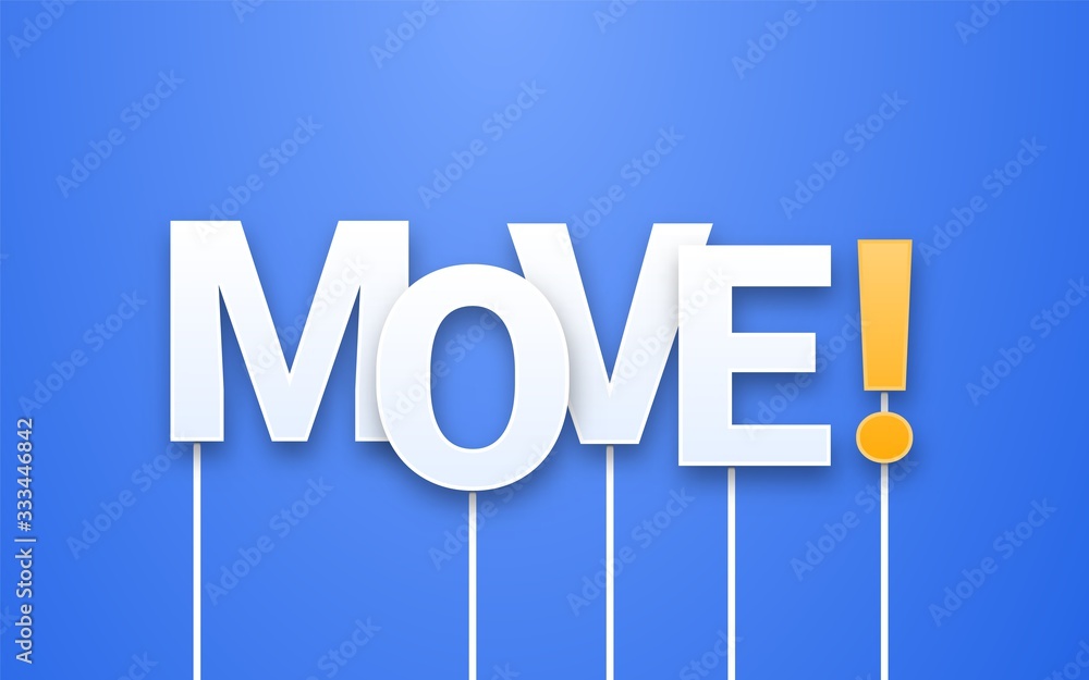White Move text on blue background. Letters on sticks, photobooth props ...